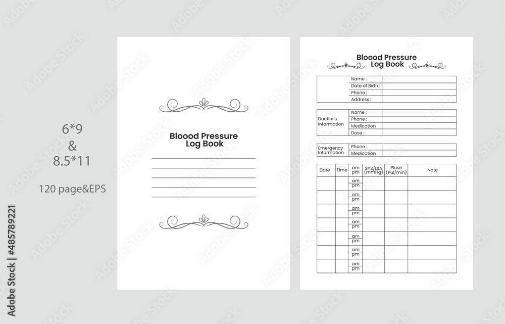 Blood pressure log book KDP interior. Blood pressure log book 6*9&8.5 ...
