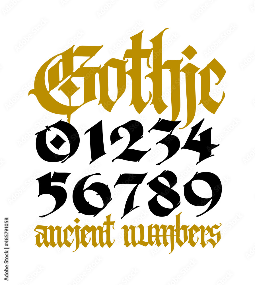 Gothic old figures. Beautiful and stylish calligraphy. Trendy medieval ...