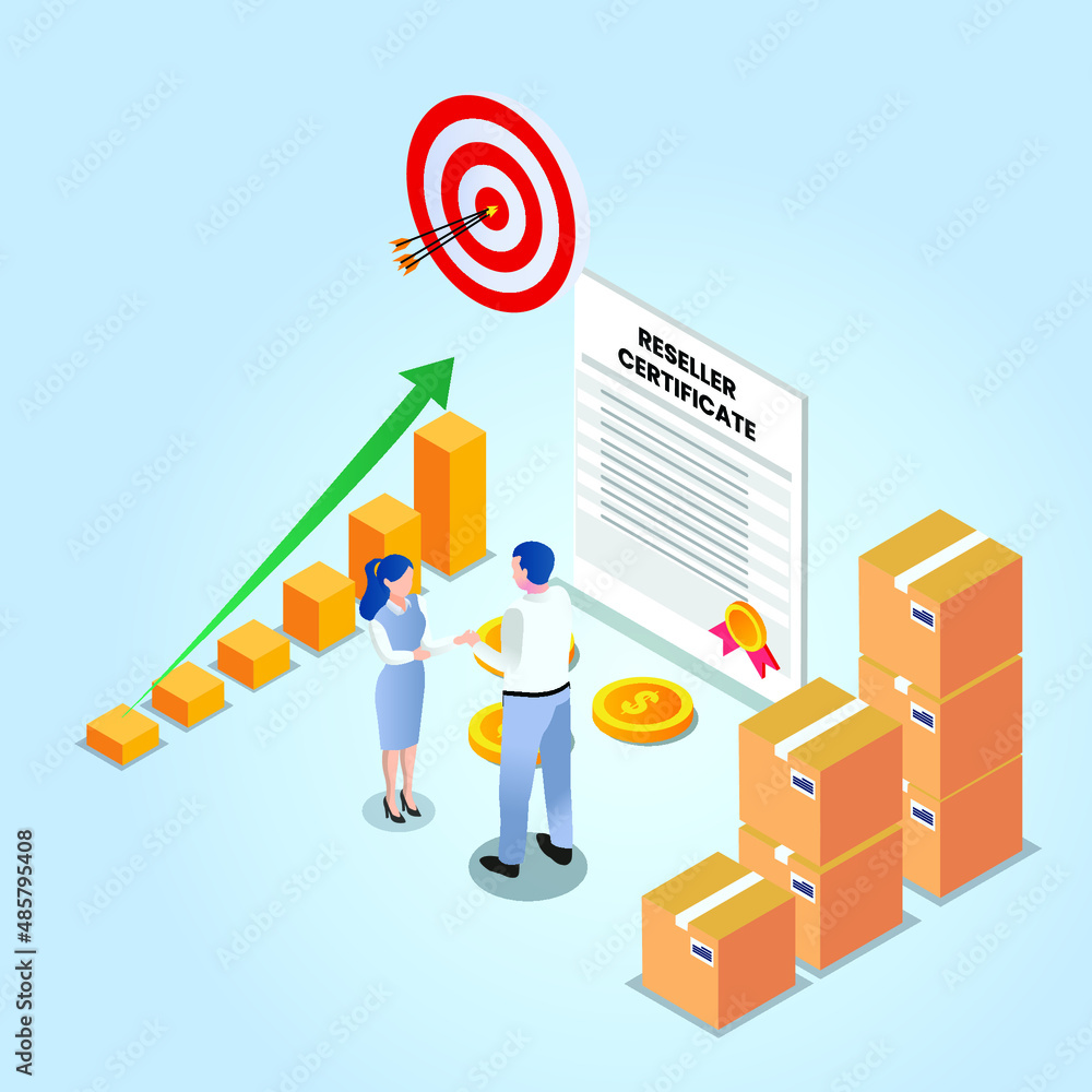 Reseller certificate vector concept. Two business people standing with ...