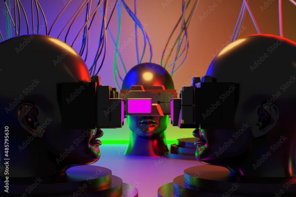 metaverse vr simulation gaming cyberpunk style, digital robot, 3d ...