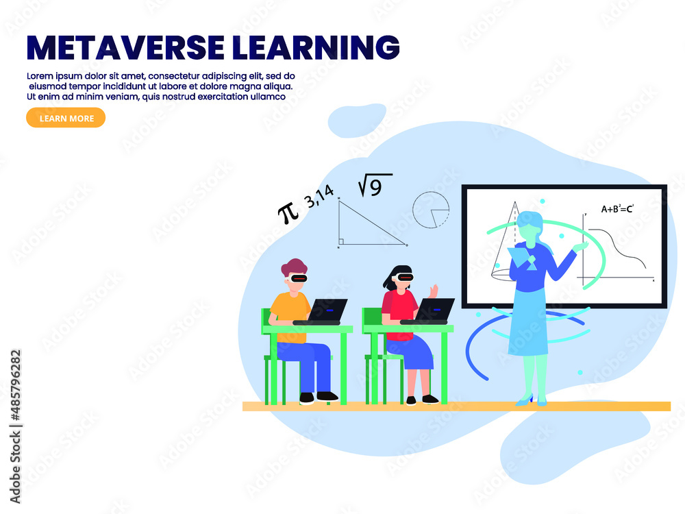 Metaverse vector concept. Two students using a VR goggles while ...