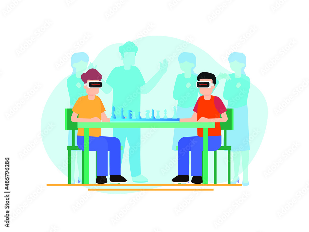 Metaverse game vector concept. Two young men wearing VR goggles while ...