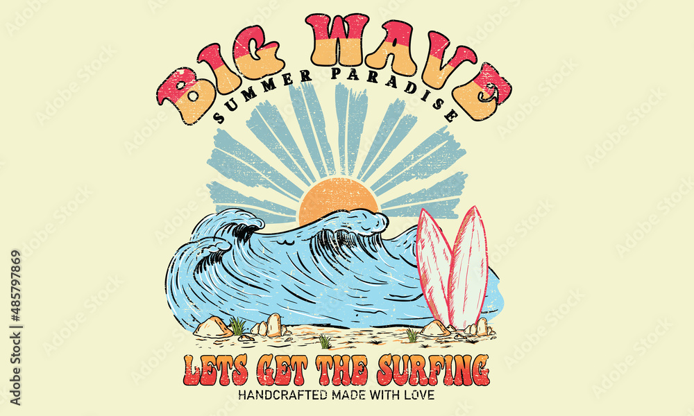 Big wave with surfing graphic print design for t shirt, poster, sticker ...