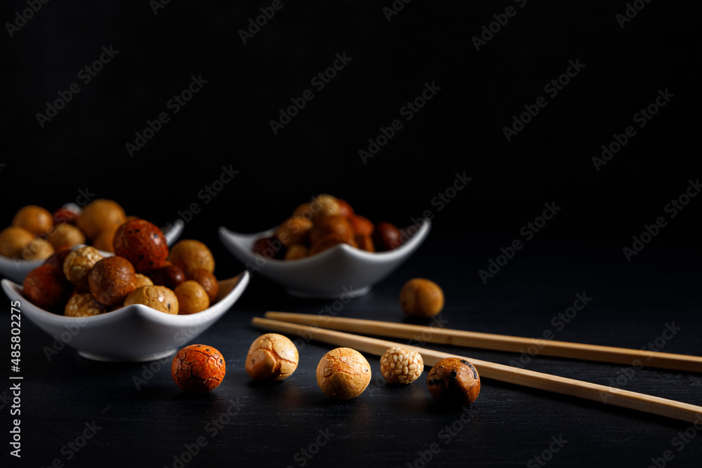 Senbei japanese snack. Senbei traditional Japanese snack in a bowl ...