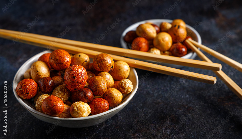 Senbei japanese snack. Senbei traditional Japanese snack in a bowl ...