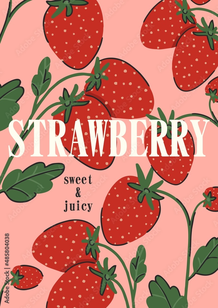 Colorful vector illustration of vintage strawberry label poster. Flat ...