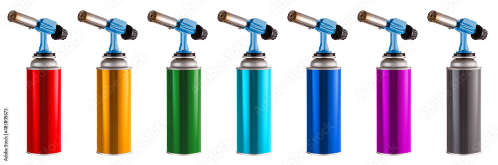 Gas can with manual torch burner (blowtorch) isolated on white ...