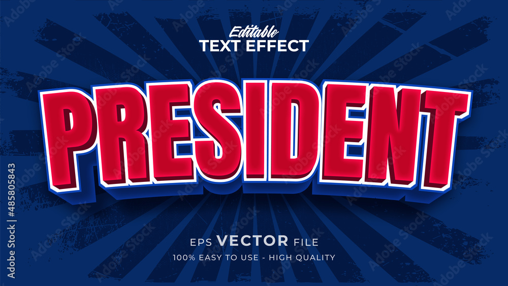 Editable text style effect - president day text in american style theme ...
