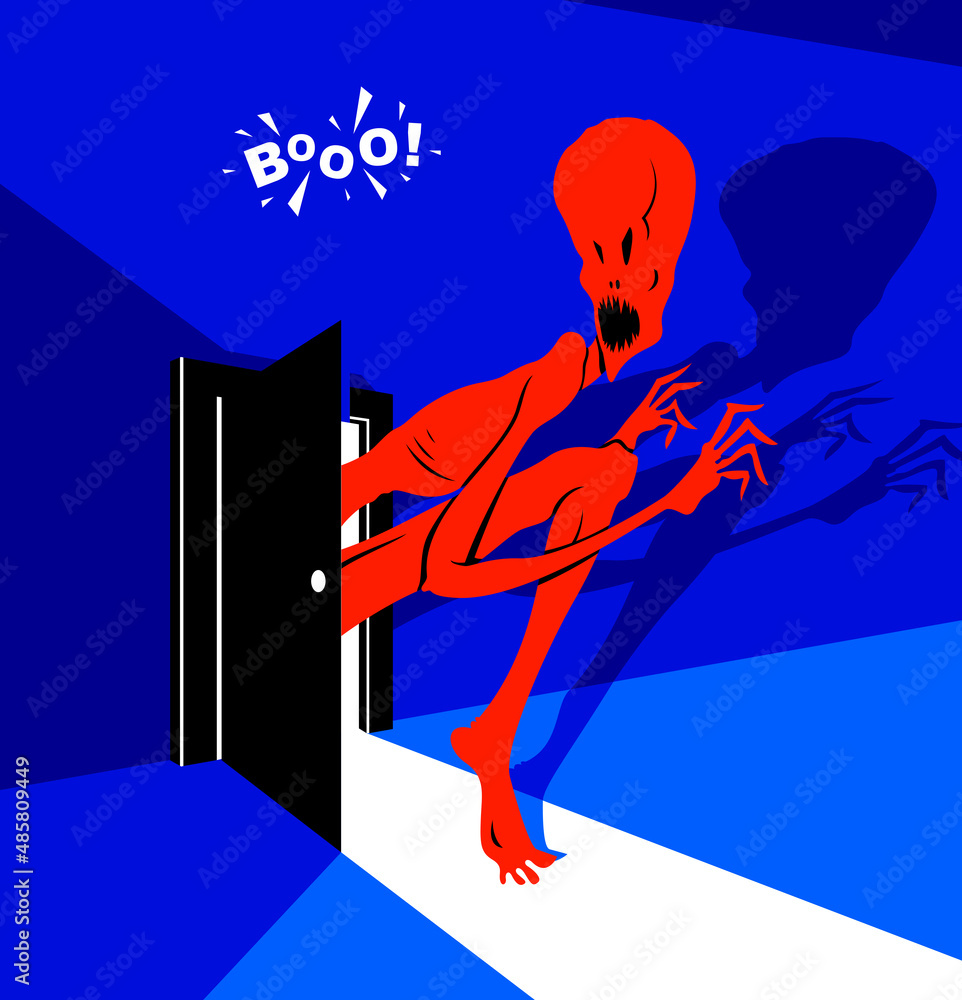 Nightmare monster comes into dark room bedroom vector stylish ...