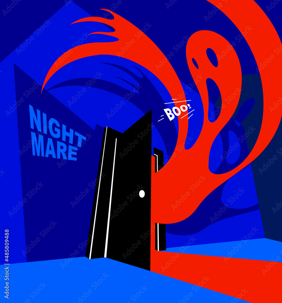 Nightmare monster comes into dark room bedroom vector stylish ...