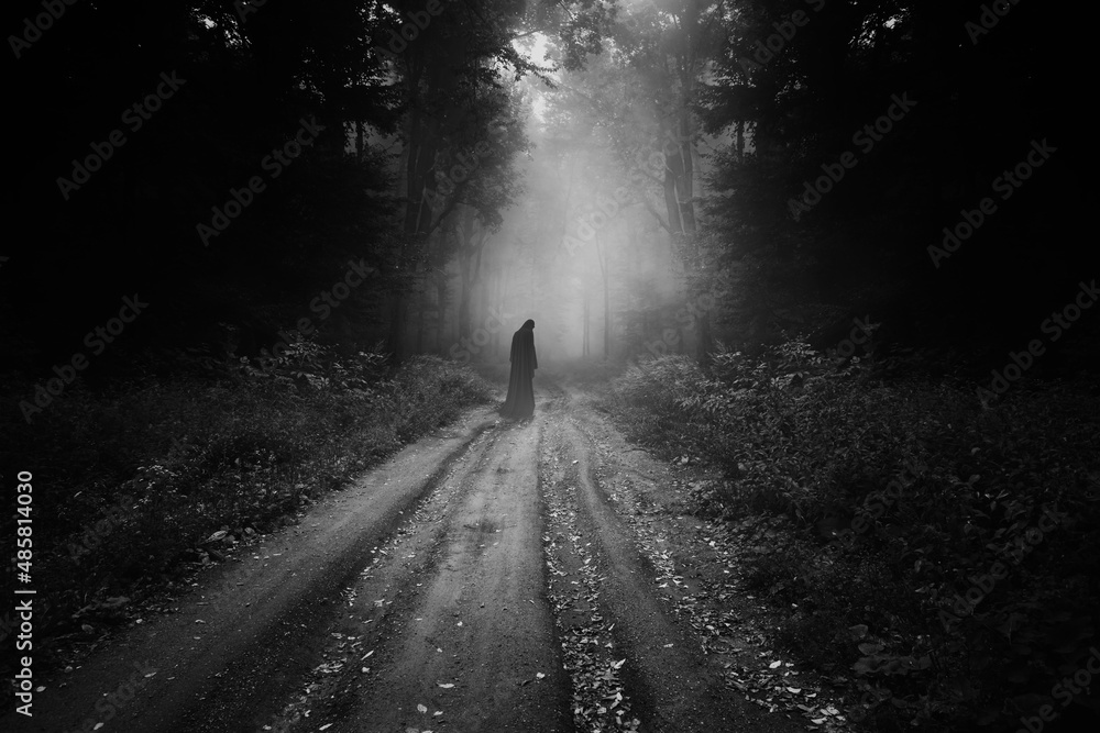 ghost in dark scary forest at night Stock Photo | Adobe Stock