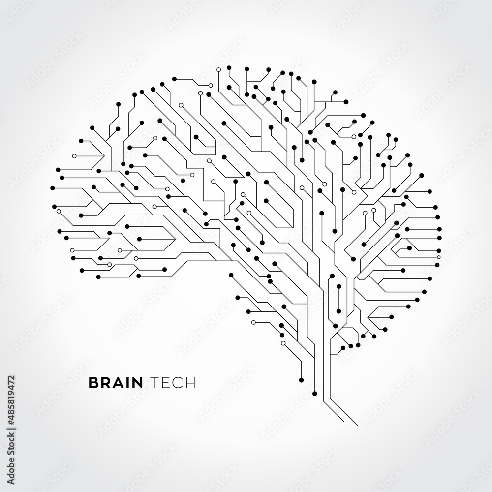 Cyber brain vector illustration. High-tech technology background ...