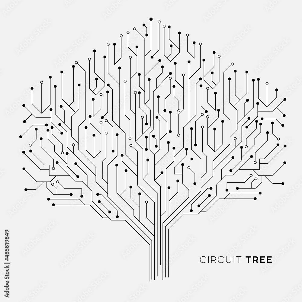 Cyber tree vector illustration. High-tech technology background texture ...