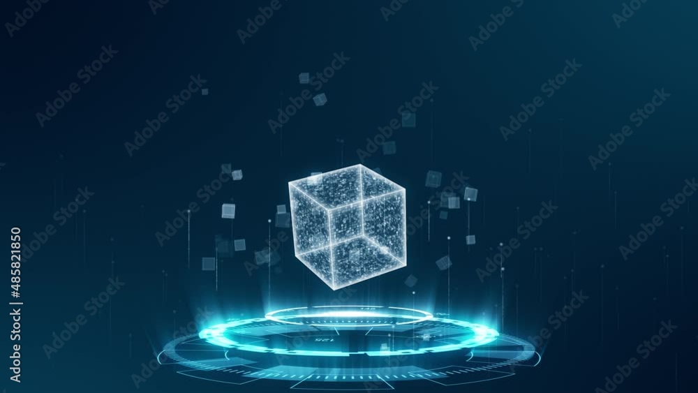 Motion graphic of Blue digital cube with futuristic circle rotation and ...