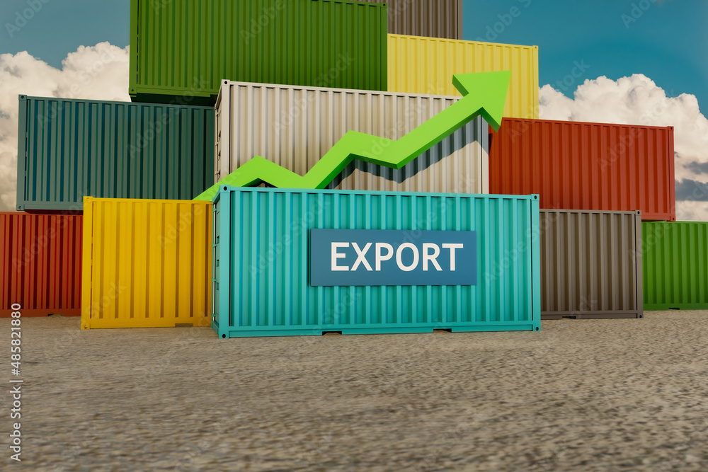 Global exports. Colored cargo containers for freight transportation ...