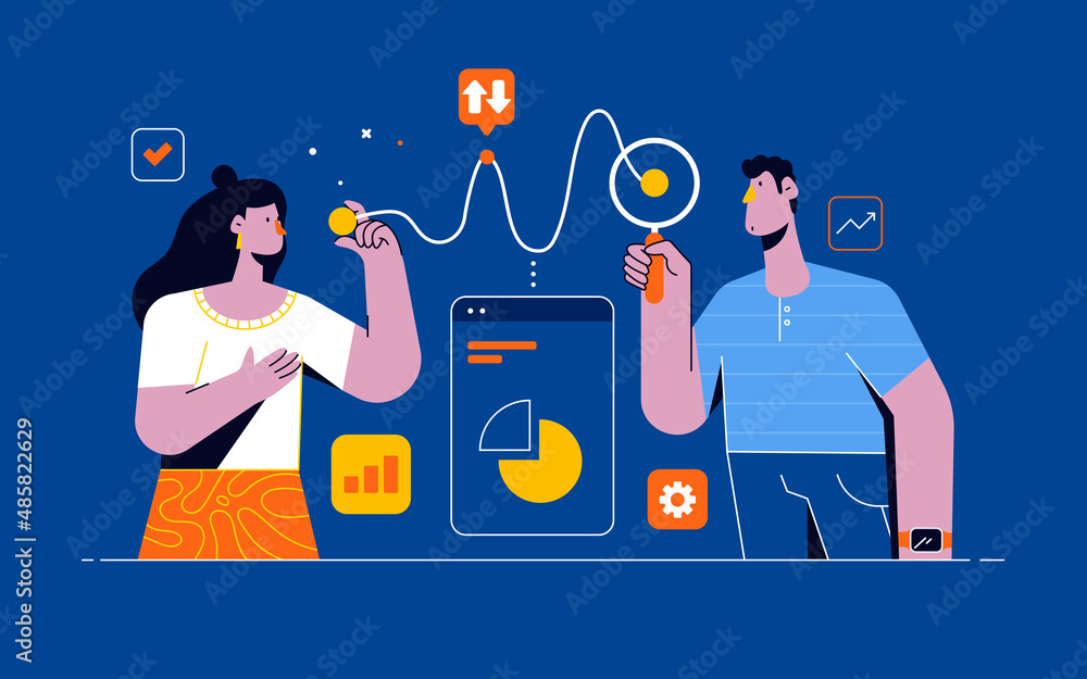 People working with big data, analyzing and auditing business processes ...