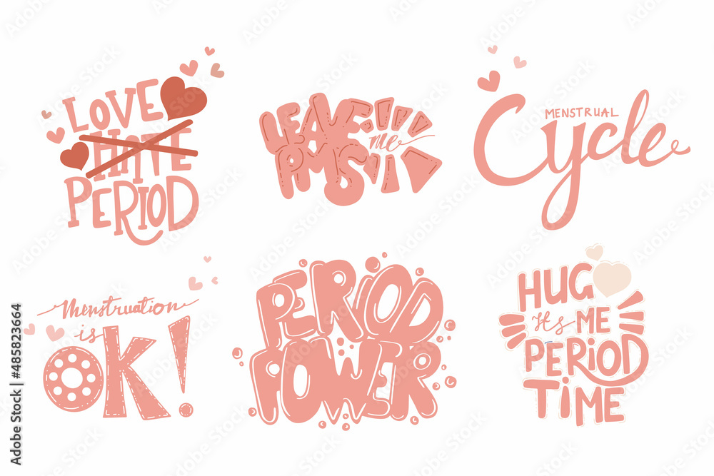 Collection of 6 lettering compositions with a quotes about menstruation ...