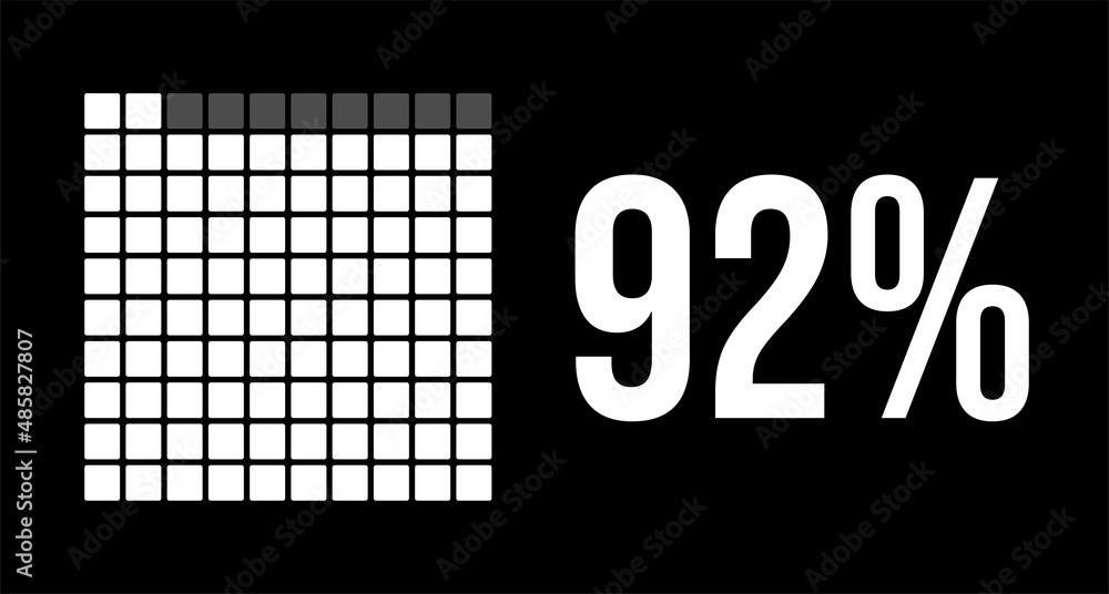 92 percent diagram, ninety-two percentage vector infographic. Rounded ...
