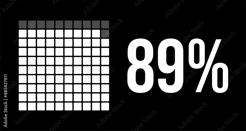 89 percent diagram, eighty-nine percentage vector infographic. Rounded ...