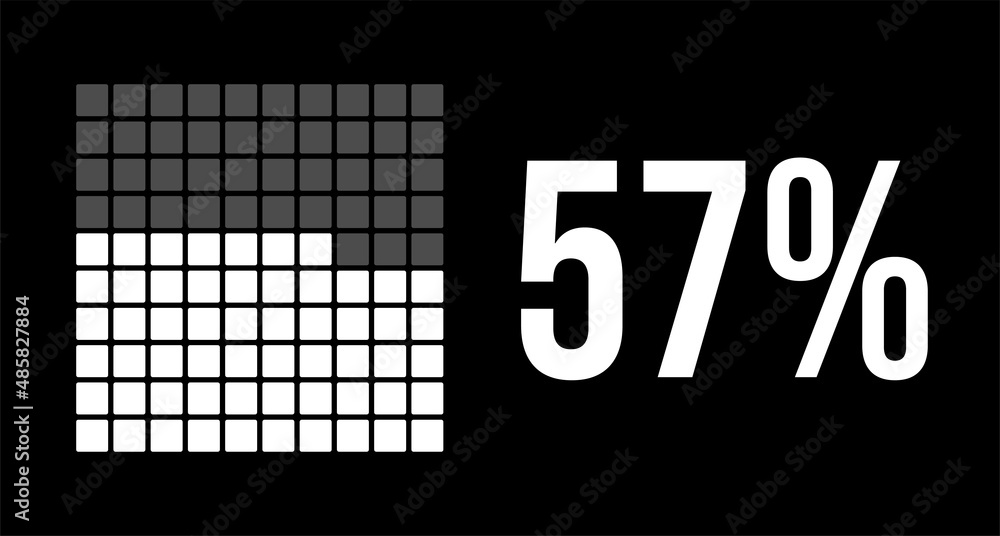 57 percent diagram, fifty-seven percentage vector infographic. Rounded ...