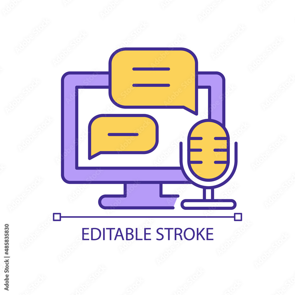 Chat bot and voice assistant RGB color icon. Digital technology of ...