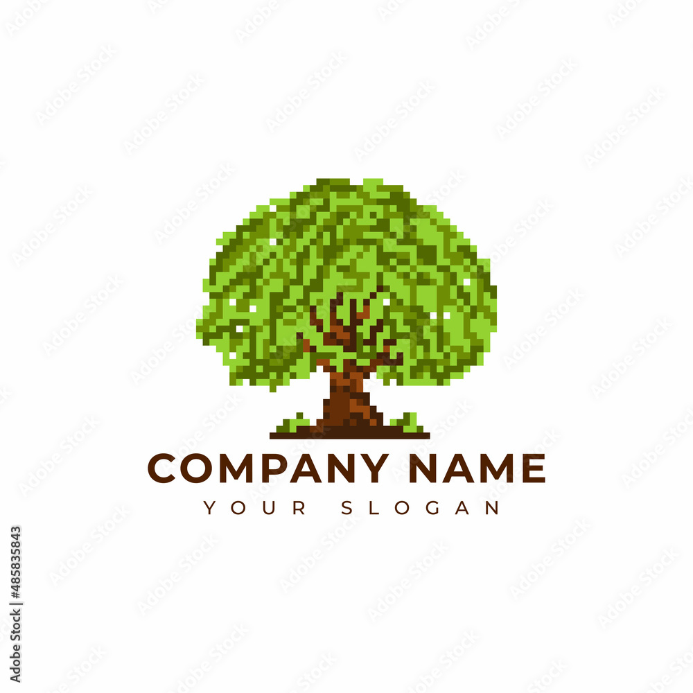 Pixel art Oak tree logo design Stock Vector | Adobe Stock
