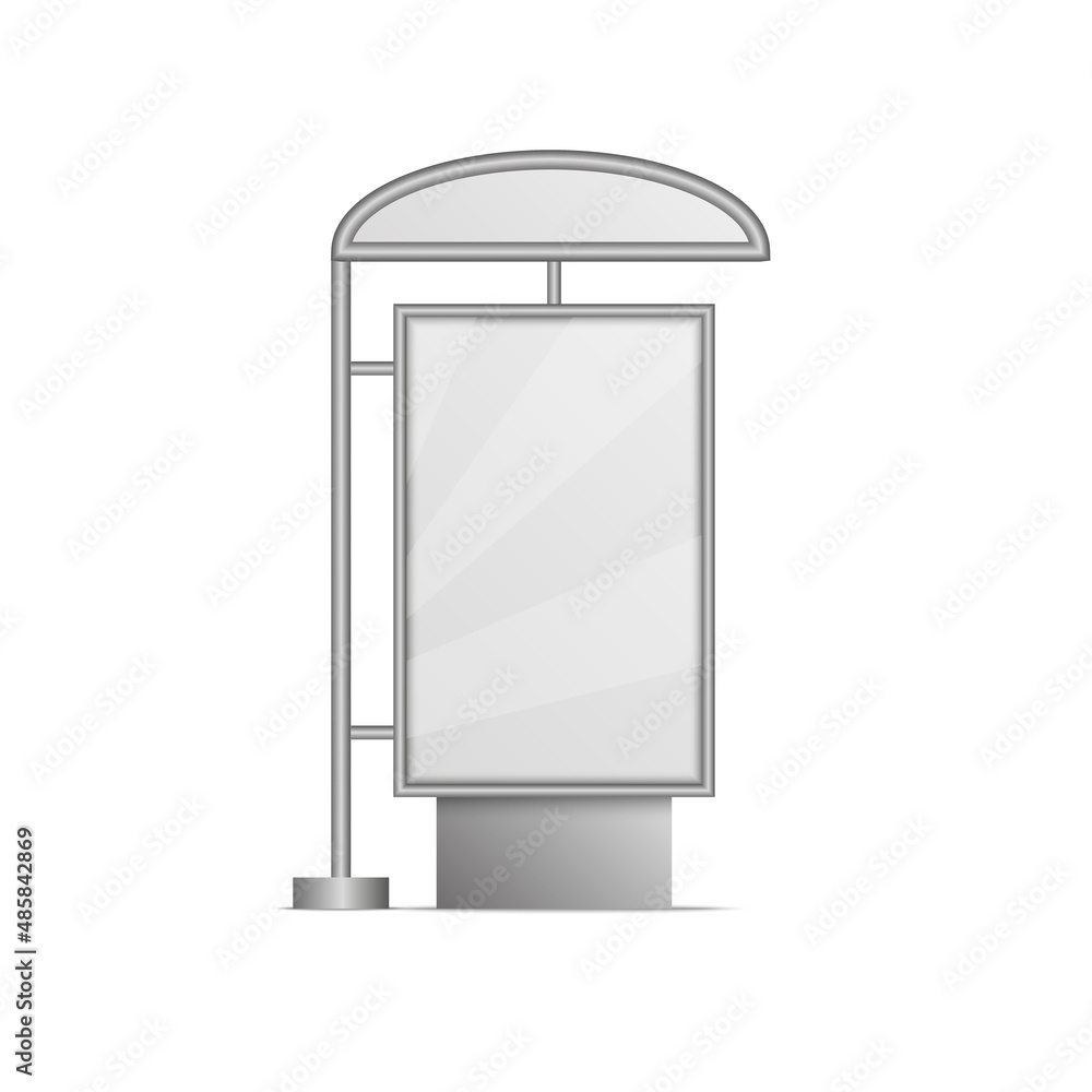 Bus stop with canopy side view panel with advertising banner isolated ...