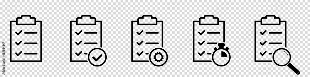 Checklist Icon Set - Different Black Vector Illustrations Isolated On ...