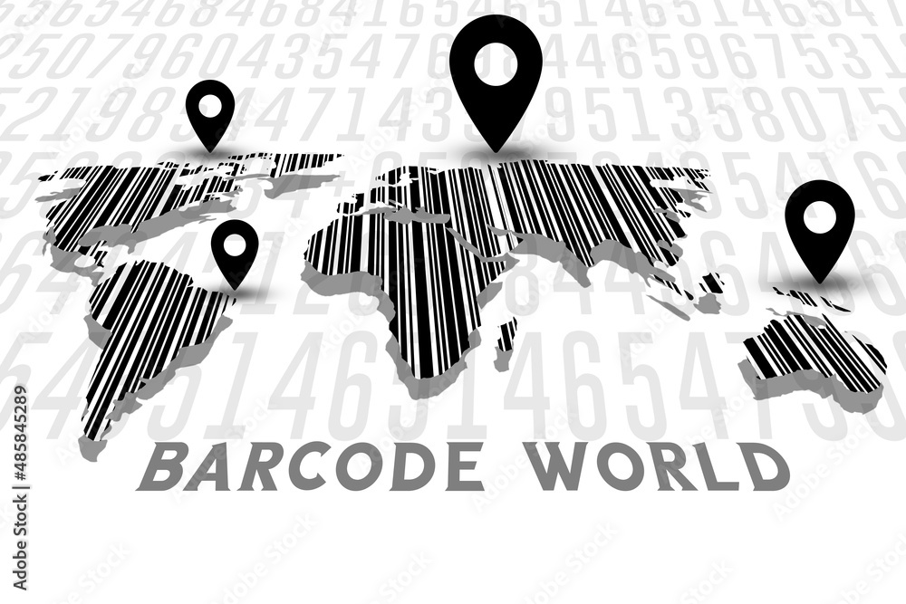 Bar code world map background design in black and white colors with a ...