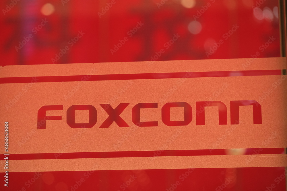 Shanghai.China-Feb.8th 2022: close up Foxconn logo at company office ...