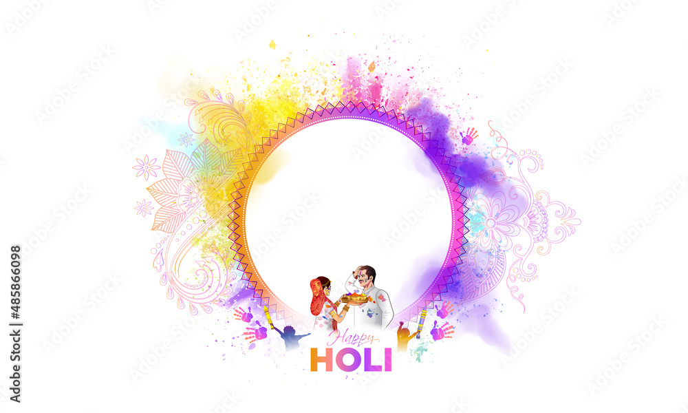 Holi festival creative template banner design. Indian man women playing ...