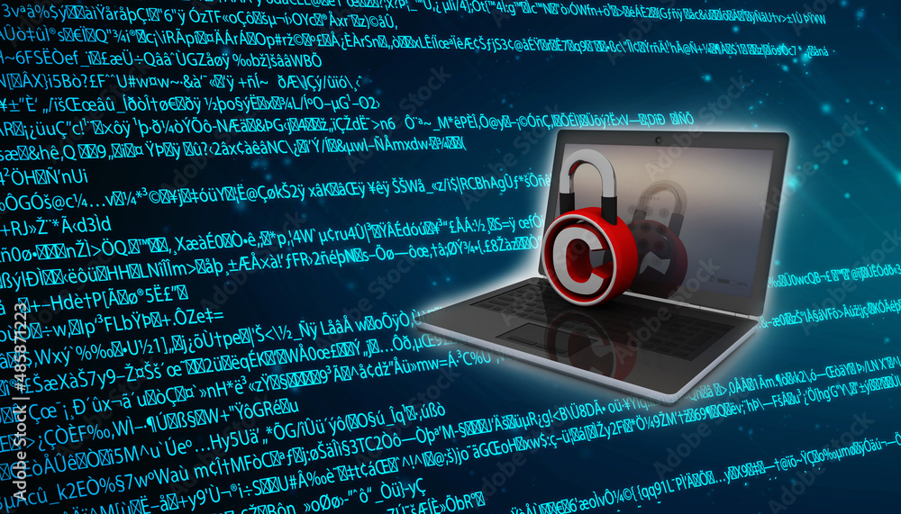 3d illustration copyright symbol lock in laptop Stock Illustration ...
