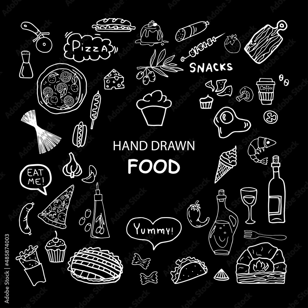 Hand-drawn food elements. Outline vector illustration for t-shirt ...