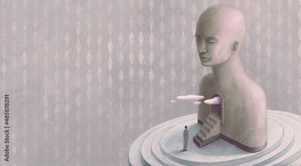 Concept surreal art of mind brain psychology and life, A man and the ...