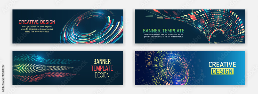 Abstract social media cover design. Big data futuristic web background. Visualization of data ...