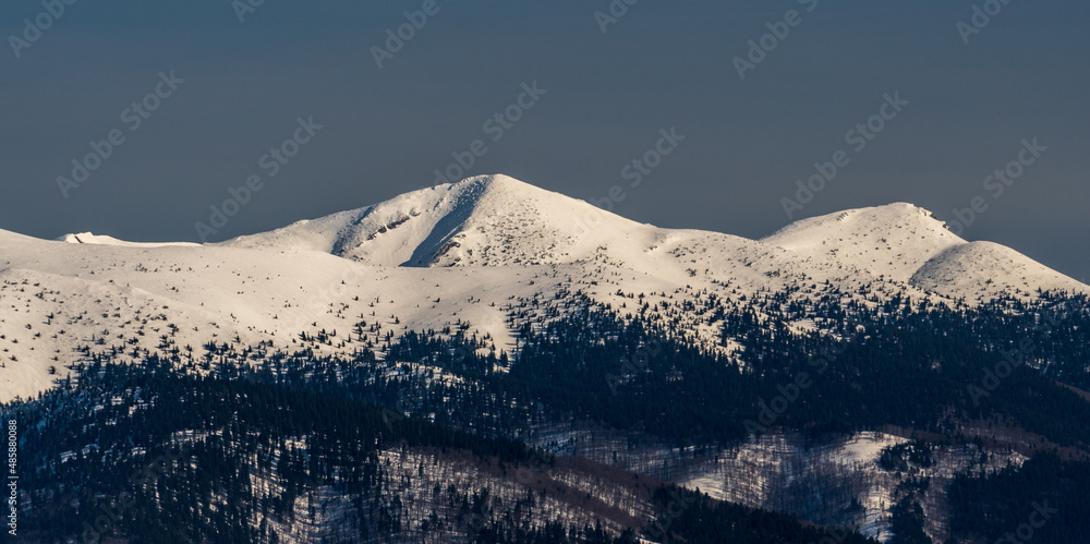 Velky Krivan and Chleb hills from Velka luka hill in Mala Fatra ...