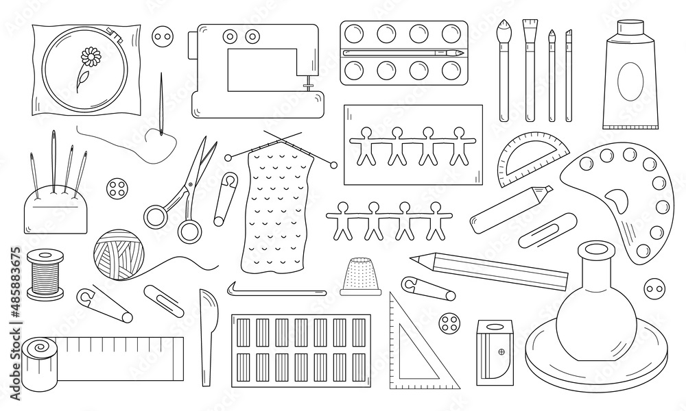 Hand drawn images of crafts and hobbies. Creative activities for ...