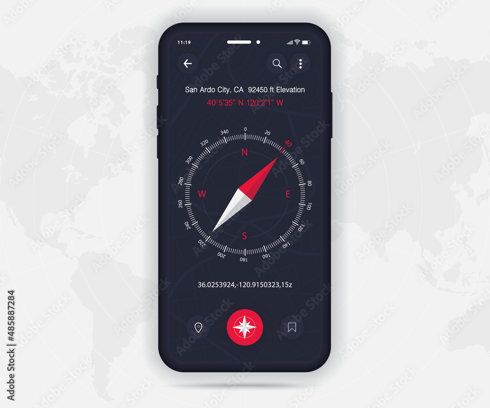 Poster Compass app UI UX GUI concept, Map GPS app on screen smartphone ...