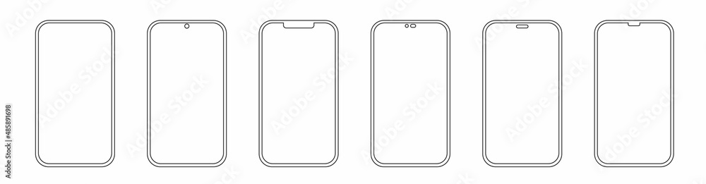 Set realistic smartphone blank screen, phone mockup isolated on white ...