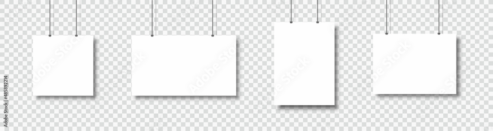 Template of white blank vector posters. Set of mockups hanging on the ...