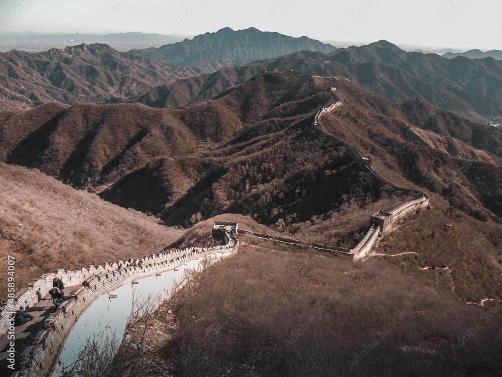 The Great Wall of China on the top of the Chinese mountains during ...