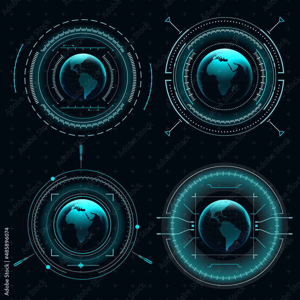 Realistic transparent planet earth holograms. Futuristic blue concept ...