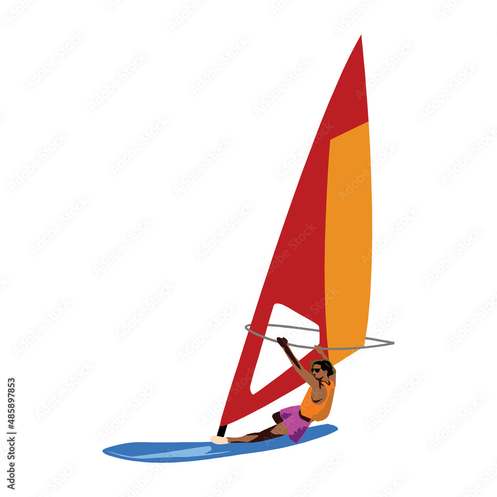 Windsurfing woman hand drawn outline doodle icon.Windsurfer and sea ...