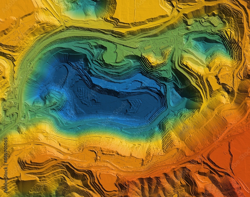 Digital elevation model. GIS product made after proccesing aerial ...