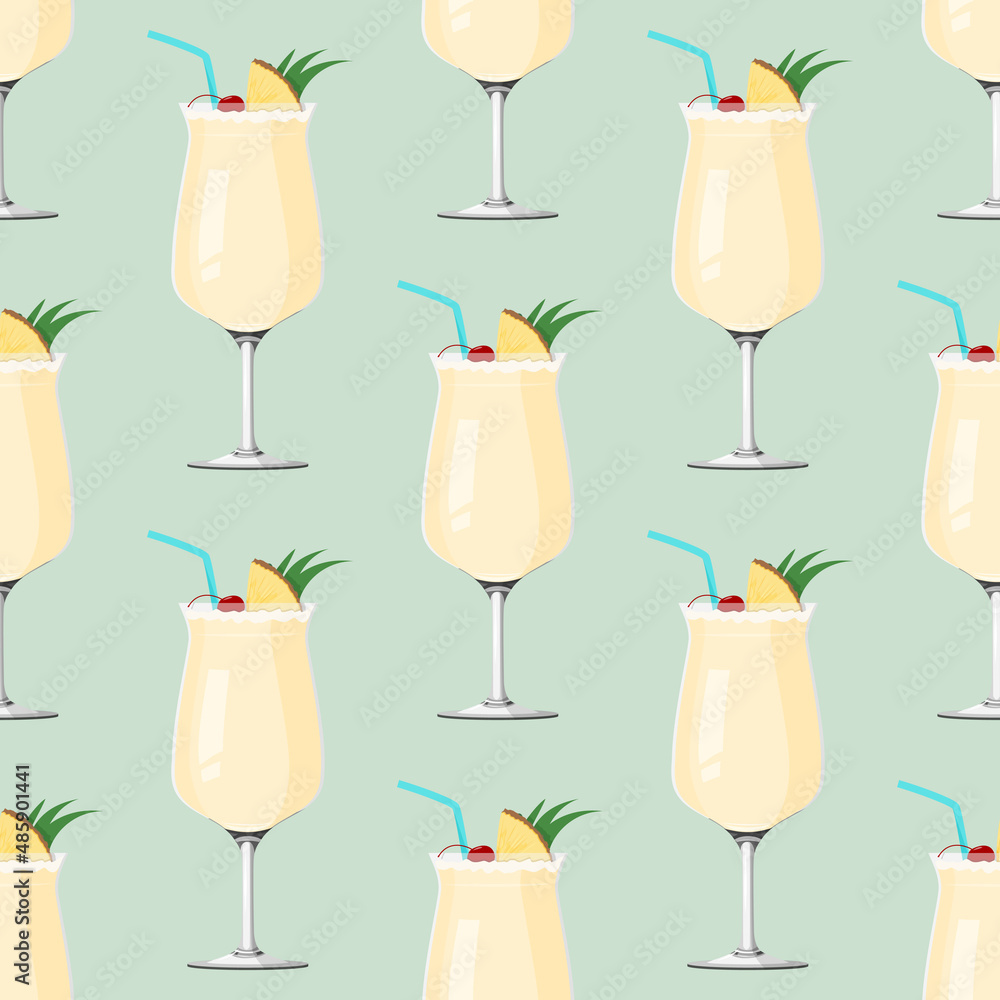 Tropical drink Pina Colada background. Alcohol drink seamless pattern ...