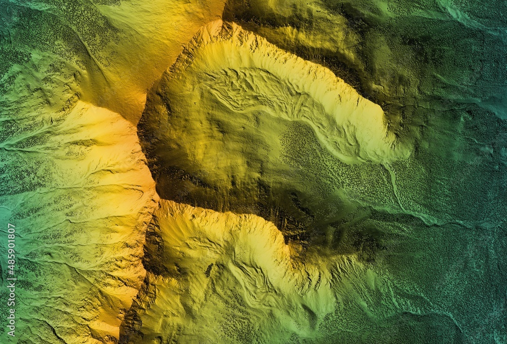 Digital elevation model. GIS product made after proccesing aerial ...