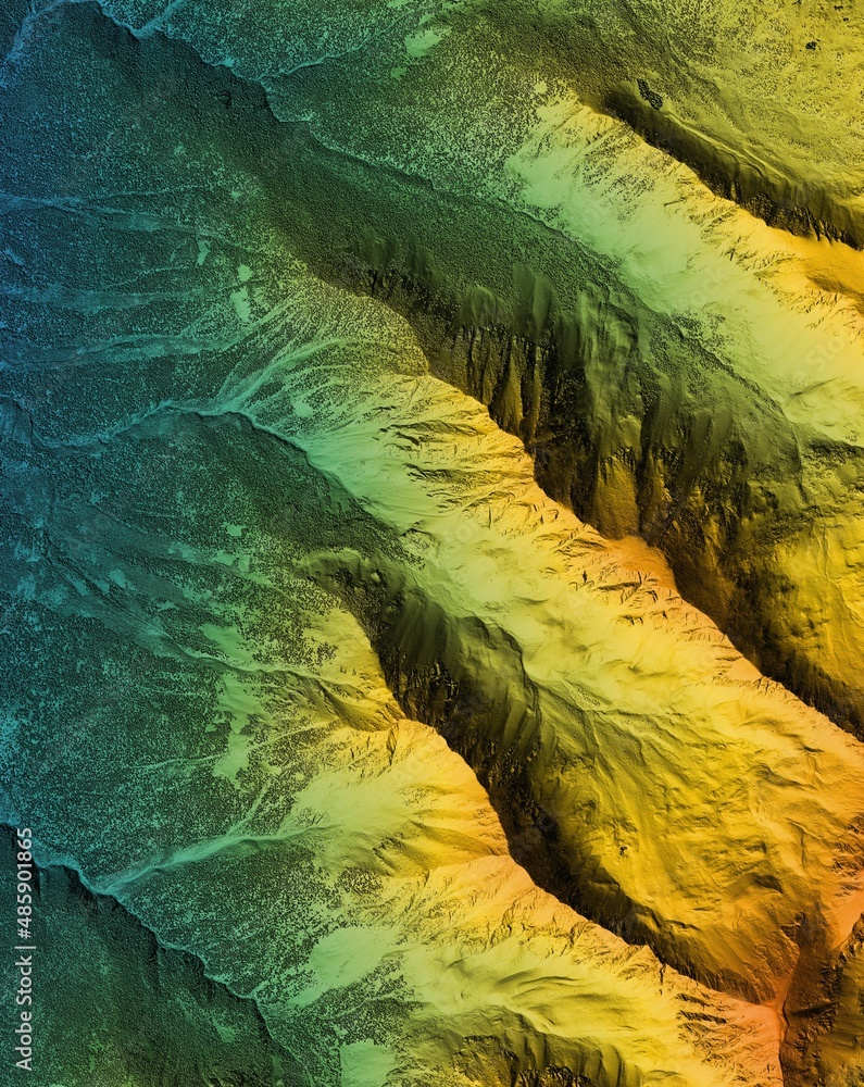 Digital elevation model. GIS product made after proccesing aerial ...
