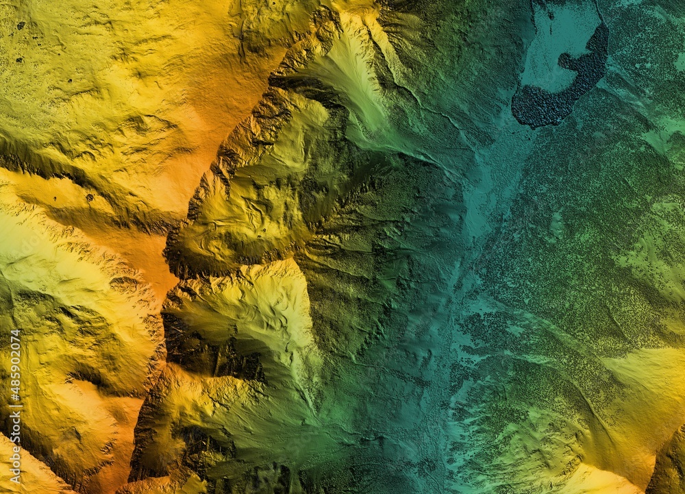Digital elevation model. GIS product made after proccesing aerial ...