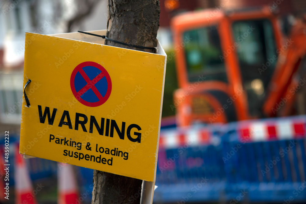 Warning: parking and loading suspended sign Stock Photo | Adobe Stock