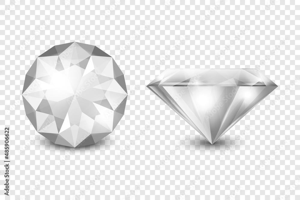 Vector 3d Realistic White Transparent Gemstone, Diamond, Crystal ...